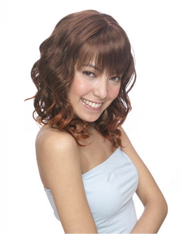 Pretty Sharon 全假髮 中長卷髮梨花頭 斜齊劉海蓬松逼真假髮 女士大波浪甜美可愛假髮套SRN-1005